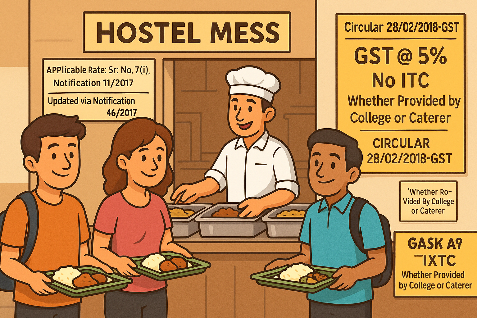 Clarifications regarding GST on College Hostel Mess Fees.