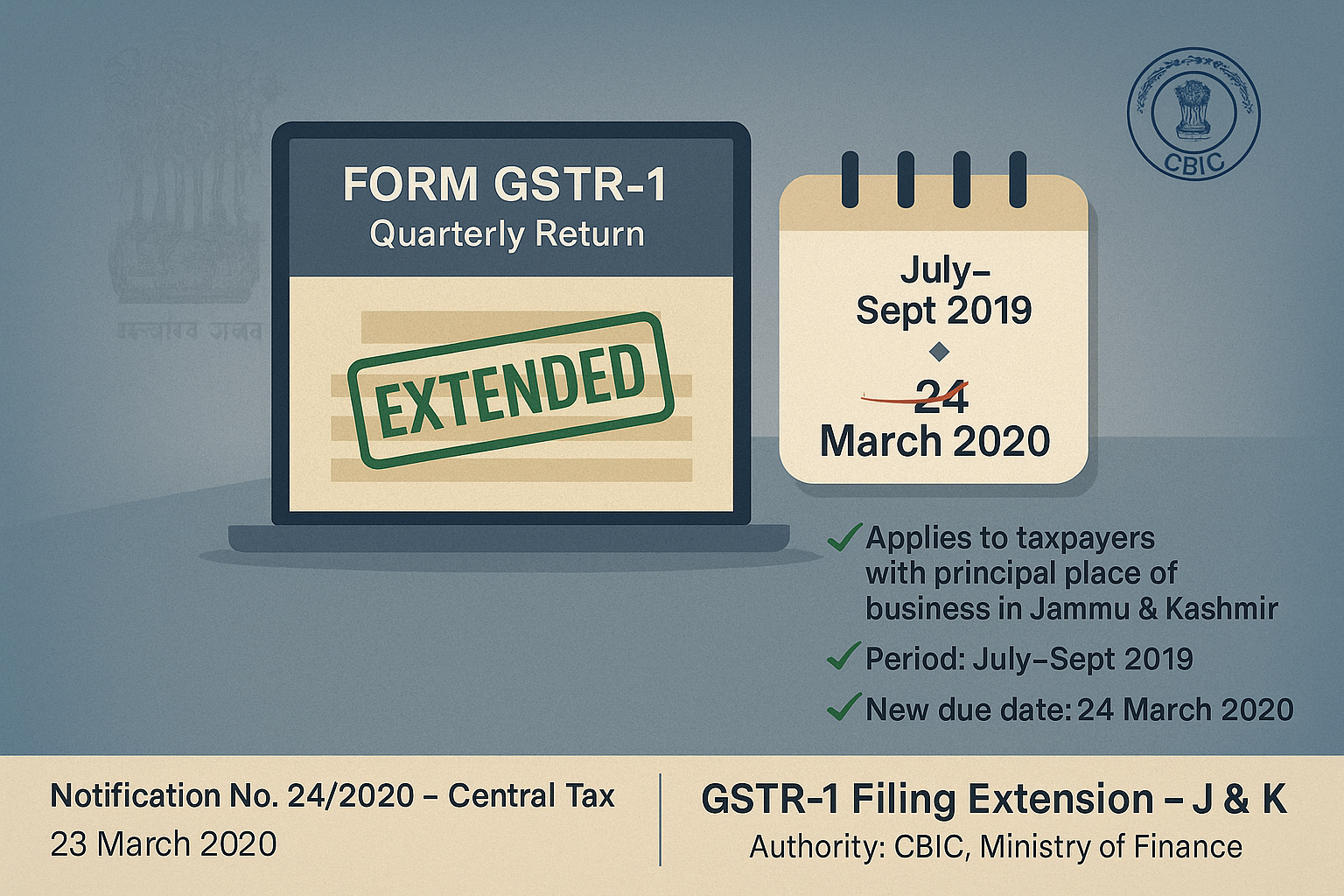 Extension of GSTR-1 Filing for Jammu & Kashmir – Quarter July–Sept 2019 ...