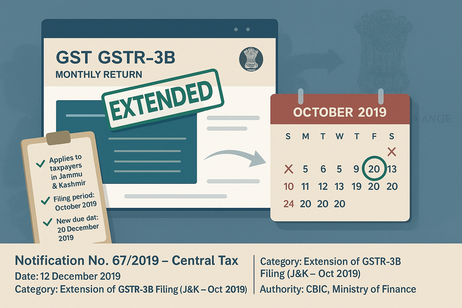 Extension of GSTR-3B Filing (October 2019) for Jammu & Kashmir ...